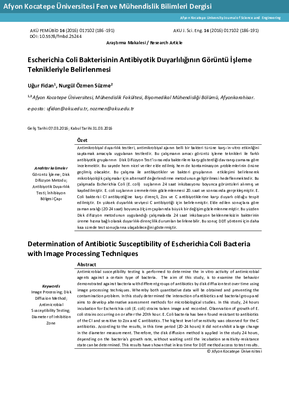 (PDF) Determination of Antibiotic Susceptibility of Escherichia Coli ...