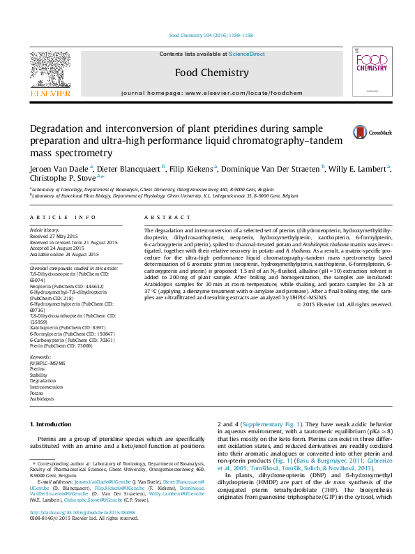 (PDF) Degradation and interconversion of plant pteridines during sample preparation and ultra ...