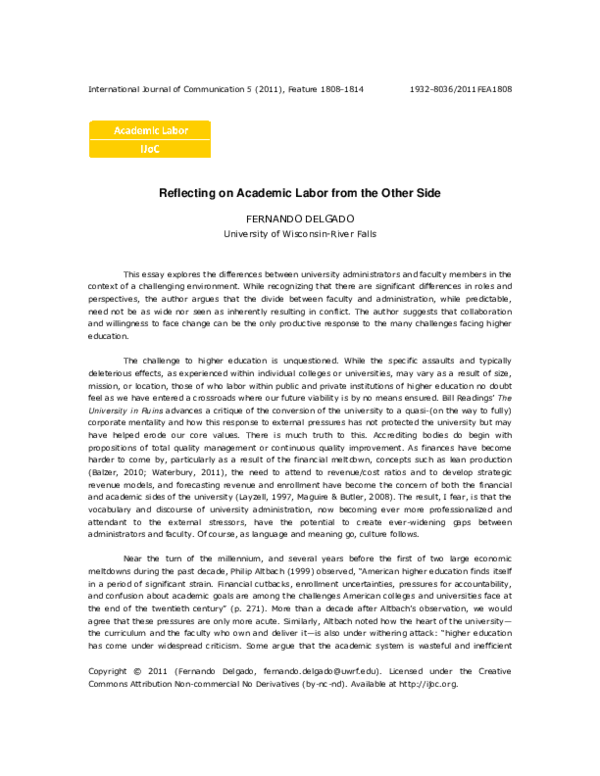 (PDF) Academic Labor| Reflecting on Academic Labor from the Other Side