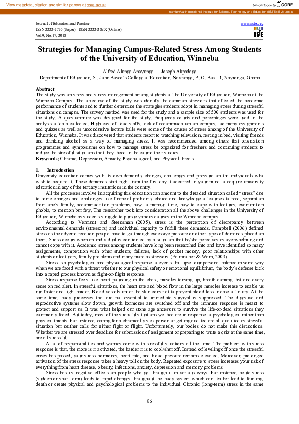 (PDF) Strategies for Managing Campus-Related Stress Among Students of ...