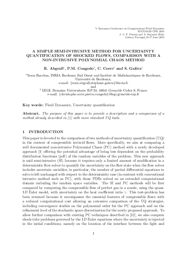 (PDF) A simple semi-intrusive method for uncertainty quantification of shocked flows, comparison ...