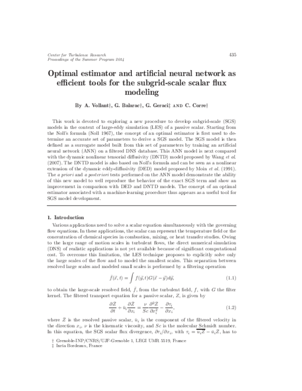 (PDF) Optimal estimator and artificial neural network as efficient tools for the subgrid-scale ...