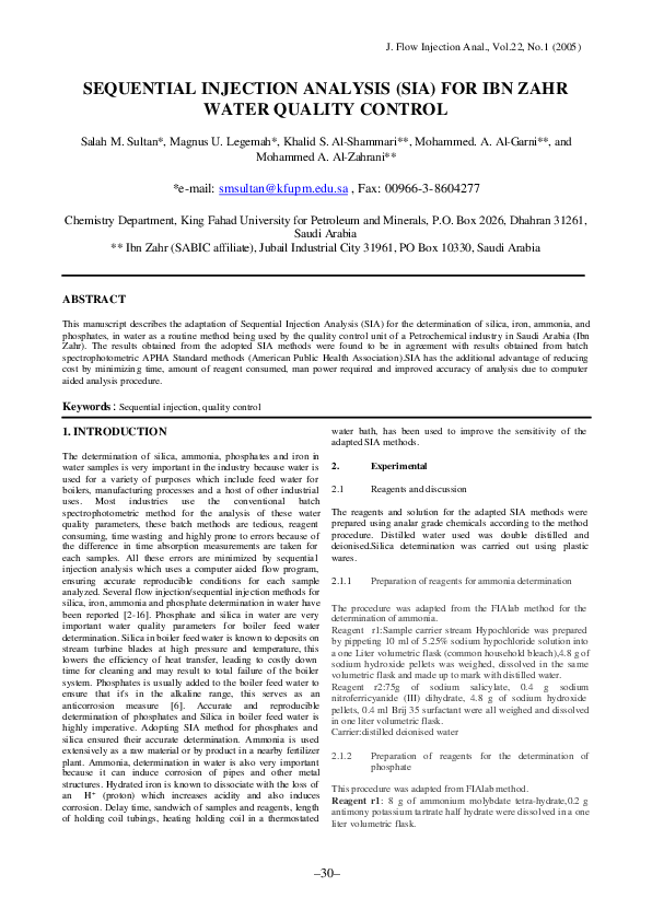 (PDF) Sequential Injection Analysis (Sia) for Ibn Zahr Water Quality ...