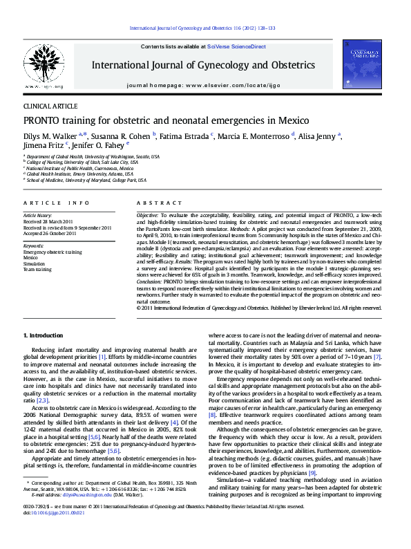 (PDF) PRONTO training for obstetric and neonatal emergencies in Mexico