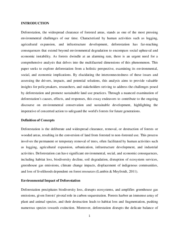 (PDF) "Comprehensive Analysis of Deforestation: Drivers, Impacts, and ...