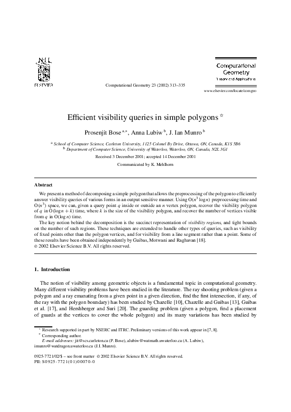 Pdf Efficient Visibility Queries In Simple Polygons