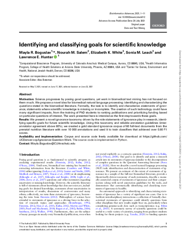 (PDF) Identifying and classifying goals for scientific knowledge