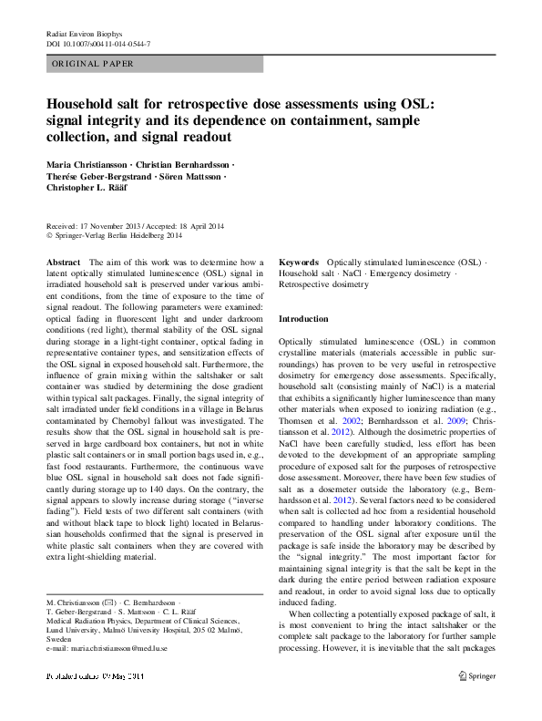 (PDF) Household salt for retrospective dose assessments using OSL: signal integrity and its ...