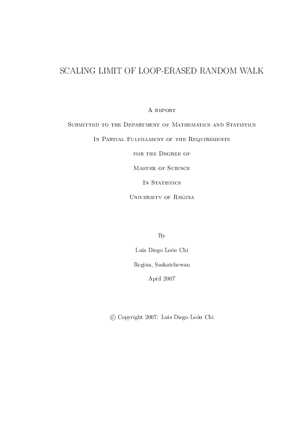 Pdf Scaling Limit Of Loop Erased Random Walk Luis Chi