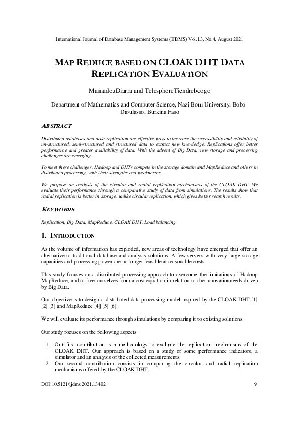 (PDF) Map Reduce based on Cloak DHT Data Replication Evaluation