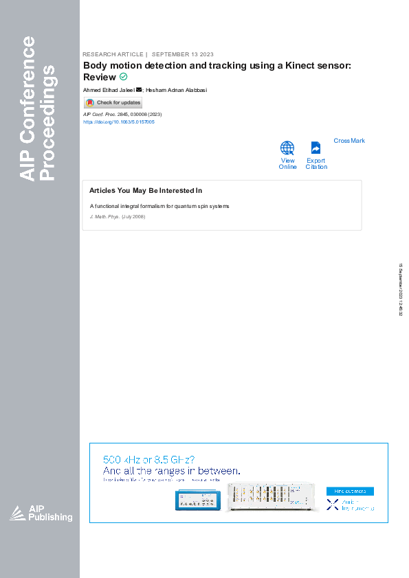 (PDF) Body motion detection and tracking using a Kinect sensor: Review