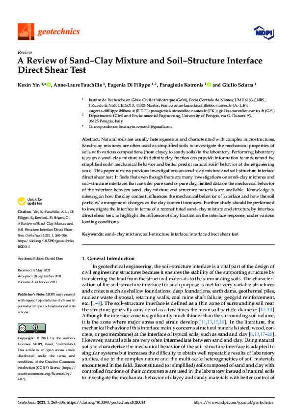 (PDF) A Review of Sand–Clay Mixture and Soil–Structure Interface Direct ...