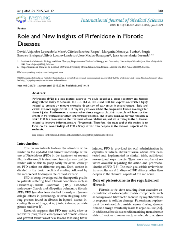 (PDF) Role and New Insights of Pirfenidone in Fibrotic Diseases