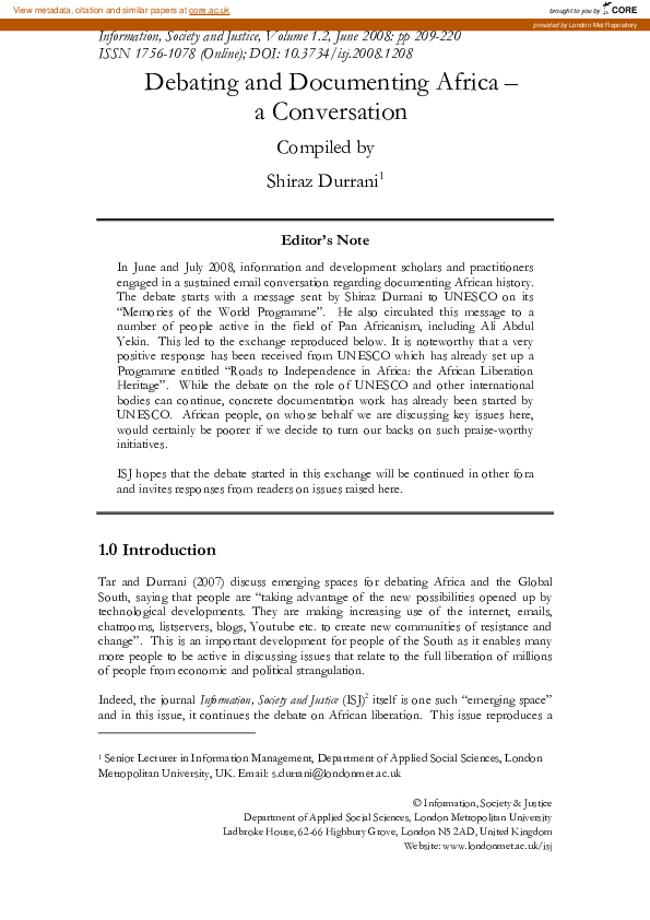 (PDF) Debating and documenting Africa : a conversation