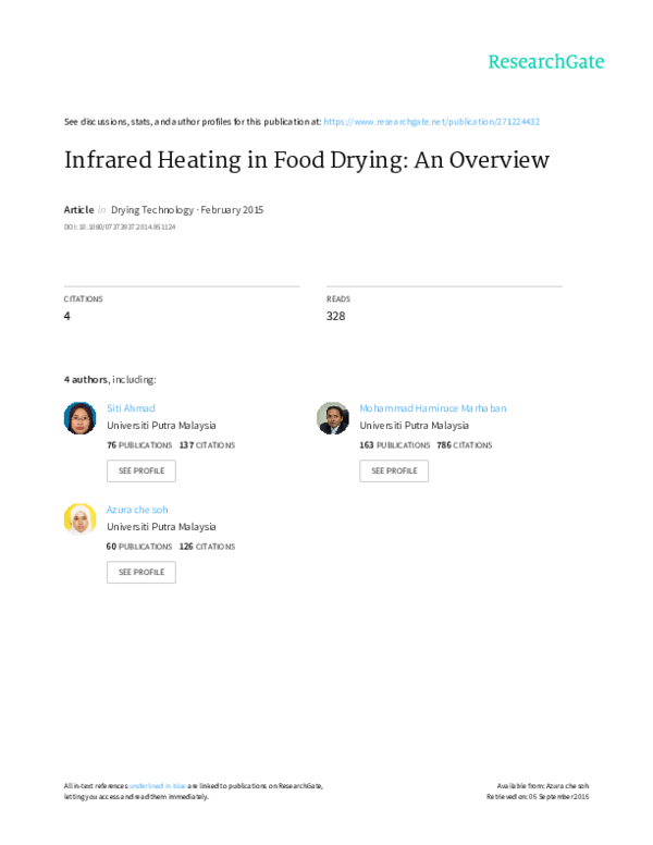 (PDF) Infrared Heating in Food Drying: An Overview