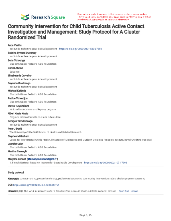 (PDF) Community Intervention for Child Tuberculosis Active Contact Investigation and Management ...