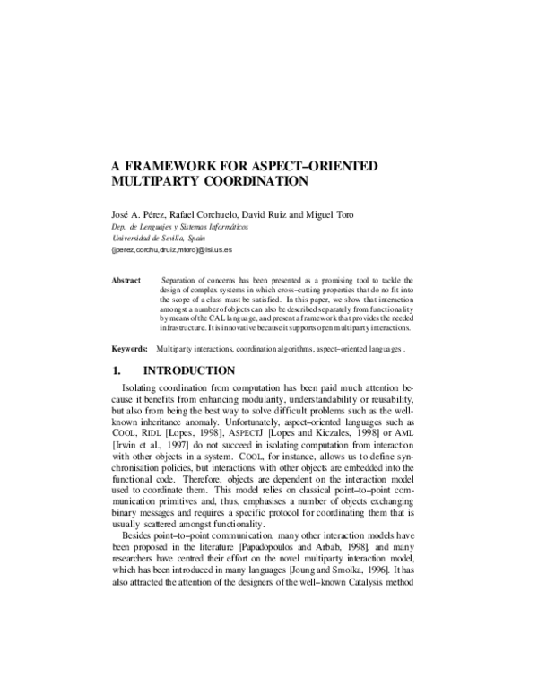 Pdf A Framework For Aspect Oriented Multiparty Coordination