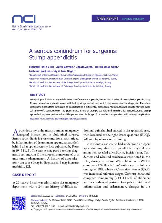 (PDF) A serious conundrum for surgeons: Stump appendicitis