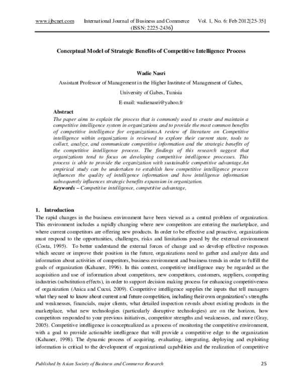 (PDF) Conceptual Model of Strategic Benefits of Competitive Intelligence Process
