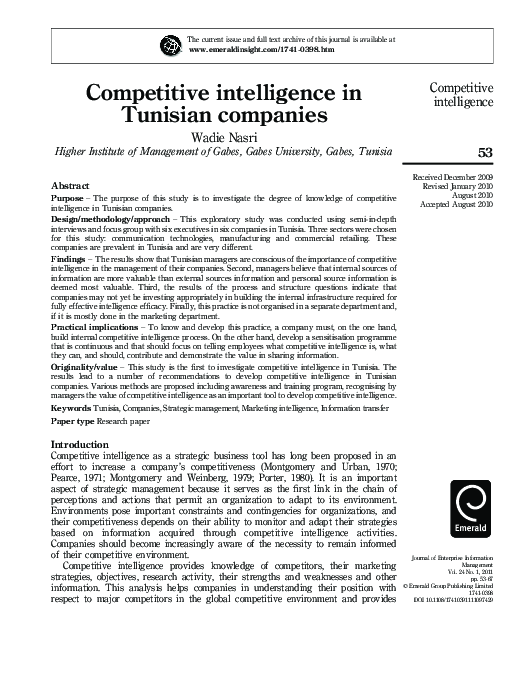 (PDF) Competitive intelligence in Tunisian companies
