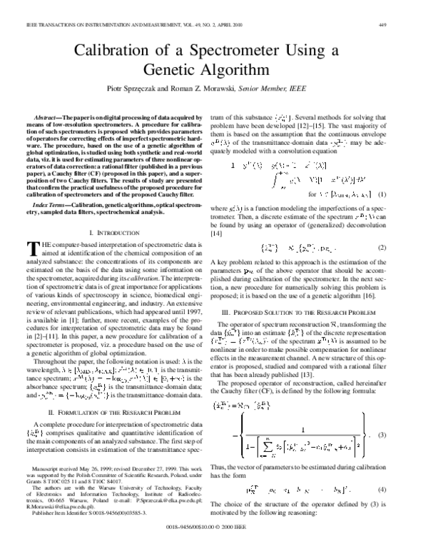 (PDF) Calibration of a spectrometer using a genetic algorithm