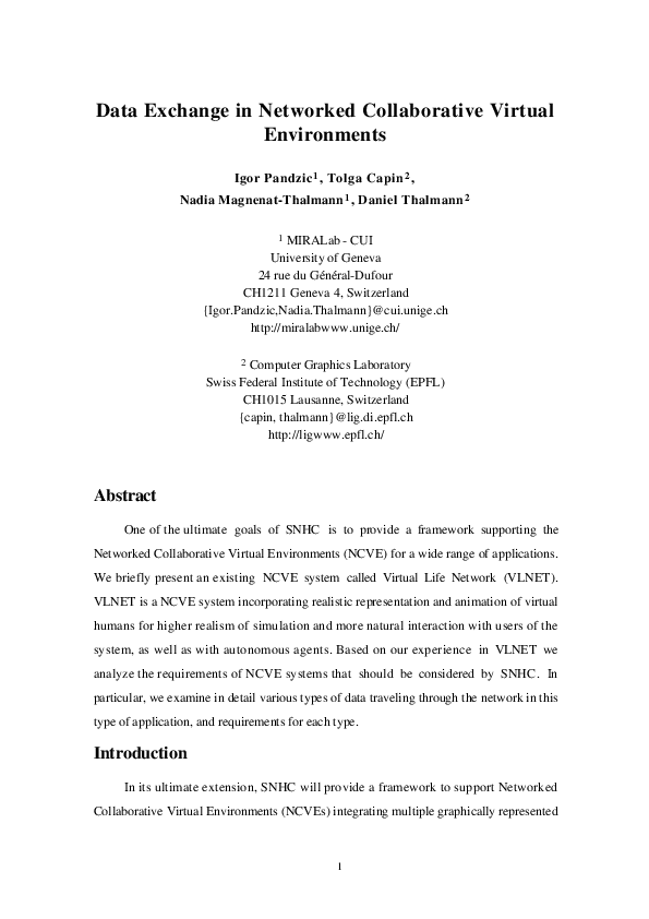 (PDF) Data Exchange in Networked Collaborative Virtual Environments