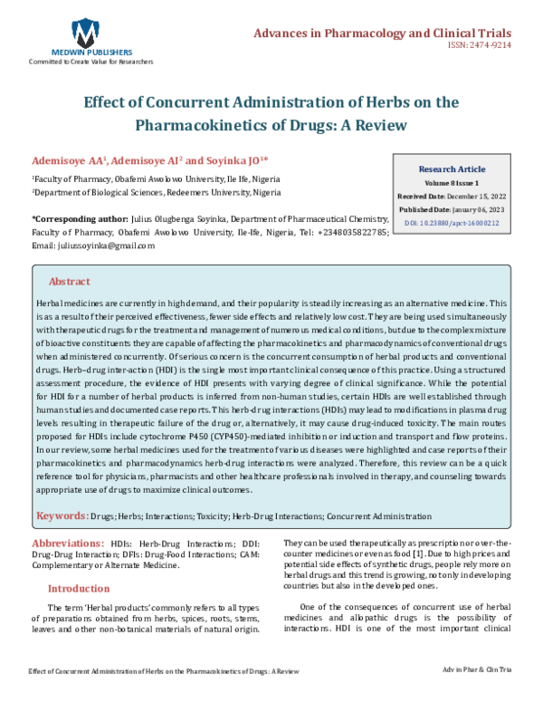 (PDF) Effect of Concurrent Administration of Herbs on the ...