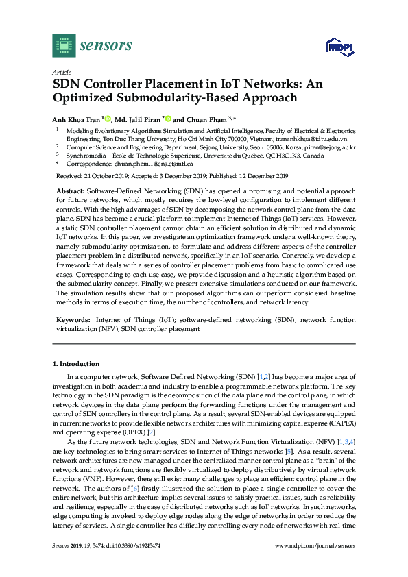 (PDF) SDN Controller Placement in IoT Networks: An Optimized Submodularity-Based Approach