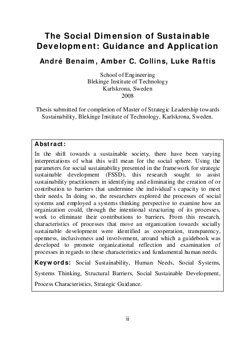 (PDF) Social Dimension of Sustainable Development : Guidance and ...