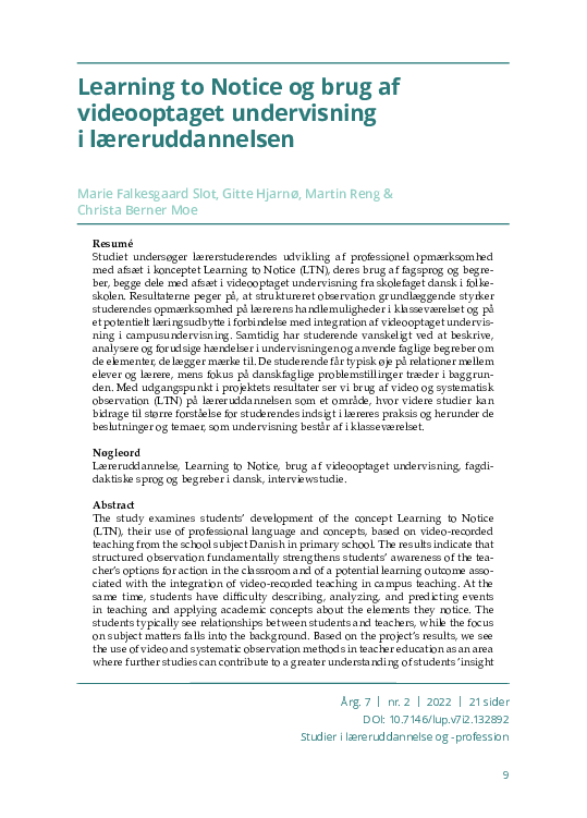 (PDF) Learning to Notice og brug af videooptaget undervisning i ...