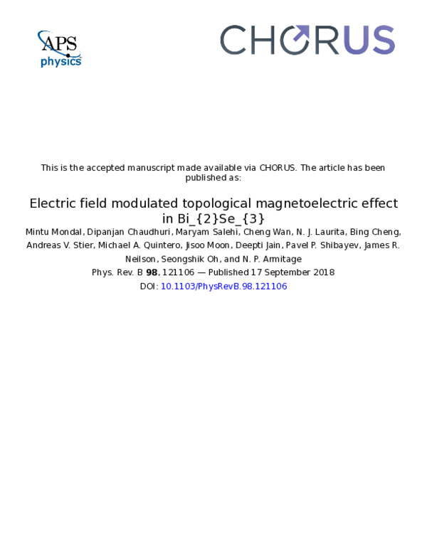 (PDF) Electric field modulated topological magnetoelectric effect in Bi2Se3