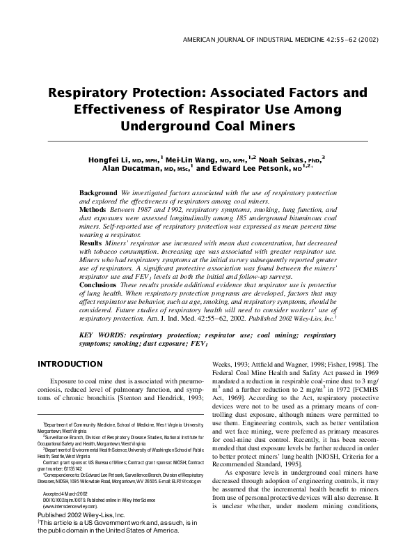 (PDF) Respiratory protection: Associated factors and effectiveness of ...