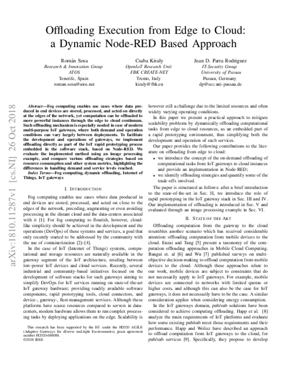 Pdf Offloading Execution From Edge To Cloud A Dynamic Node Red Based Approach