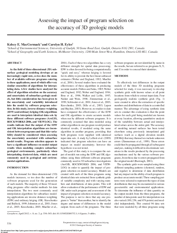 (PDF) Assessing the impact of program selection on the accuracy of 3D geologic models