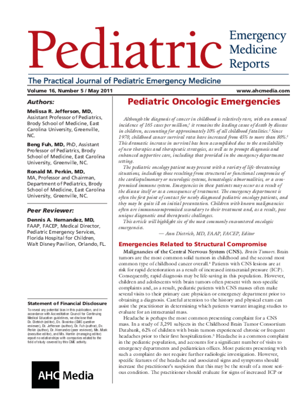 (PDF) Pediatric Oncologic Emergencies