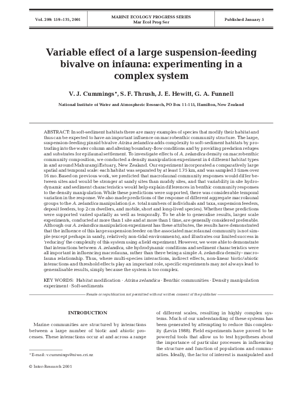 (PDF) Variable effect of a large suspension-feeding bivalve on infauna ...