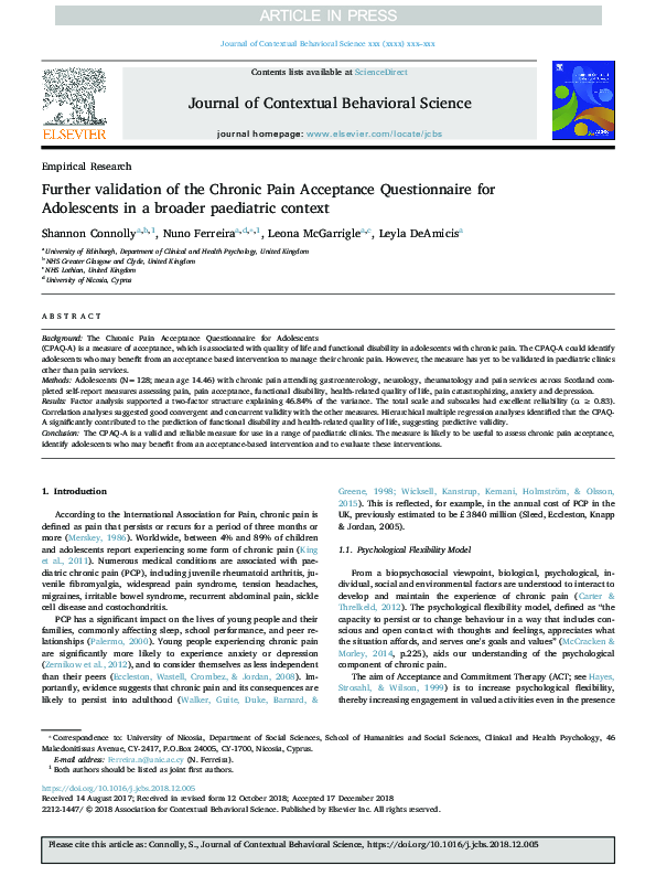 (PDF) Further validation of the Chronic Pain Acceptance Questionnaire ...