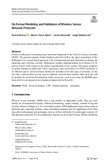Pdf On Formal Modeling And Validation Of Wireless Sensor Network Protocols