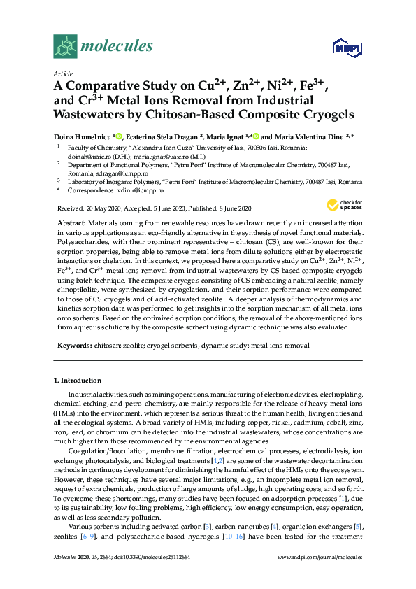 (PDF) A Comparative Study on Cu2+, Zn2+, Ni2+, Fe3+, and Cr3+ Metal Ions Removal from Industrial ...