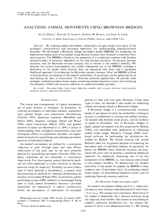(PDF) Analyzing Animal Movements Using Brownian Bridges