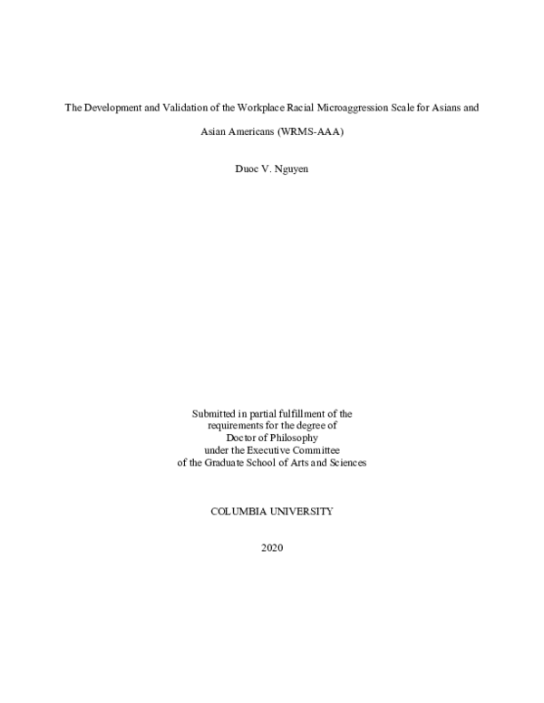 (PDF) The Development and Validation of the Workplace Racial ...