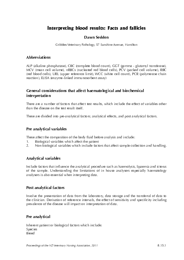 (PDF) Interpreting blood results: Facts and fallicies
