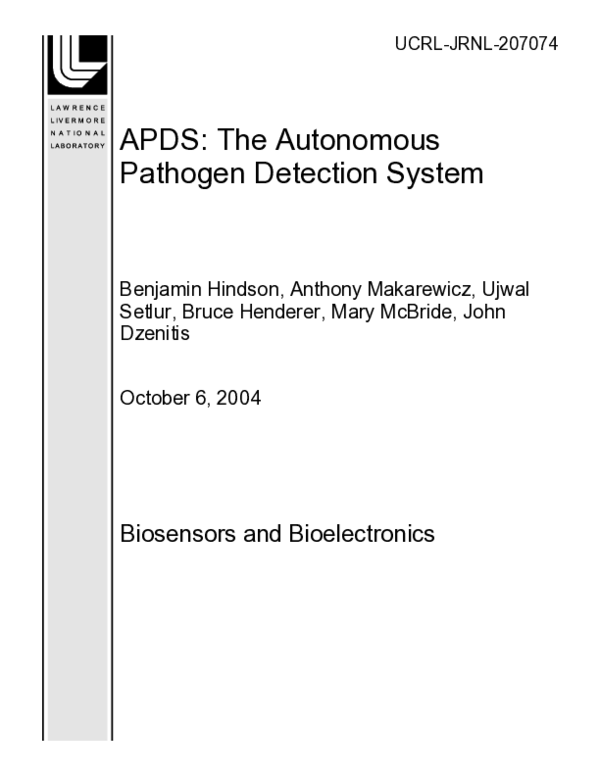 (PDF) APDS: the autonomous pathogen detection system
