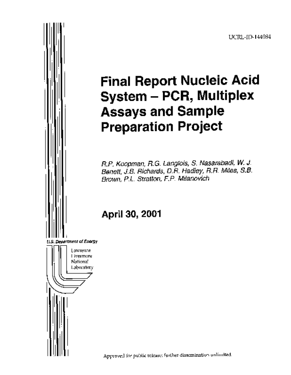 (PDF) Final Report Nucleic Acid System - PCR, Multiplex Assays and ...