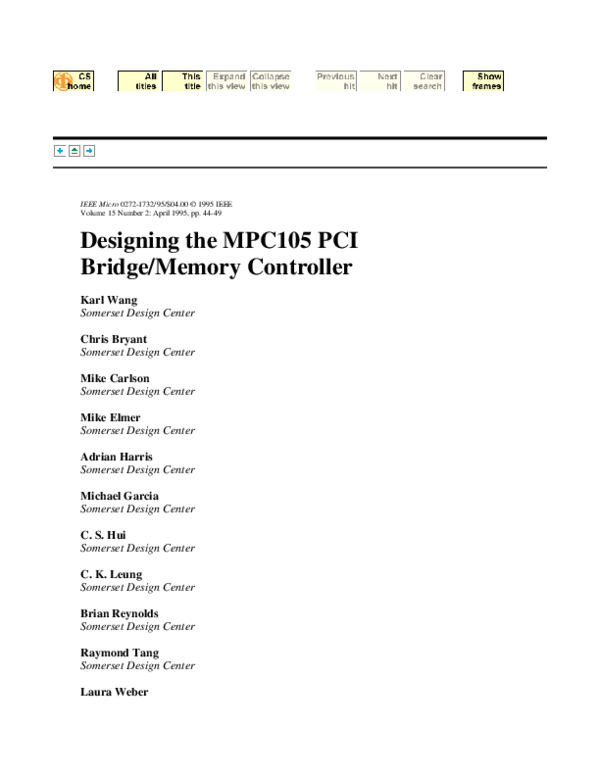 (PDF) Designing the MPC105 PCI bridge/memory controller