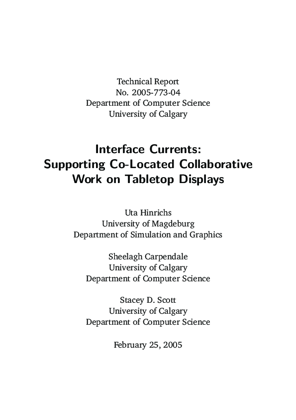 (PDF) Interface Currents : supporting co-located work on tabletop displays | Sheelagh Carpendale ...