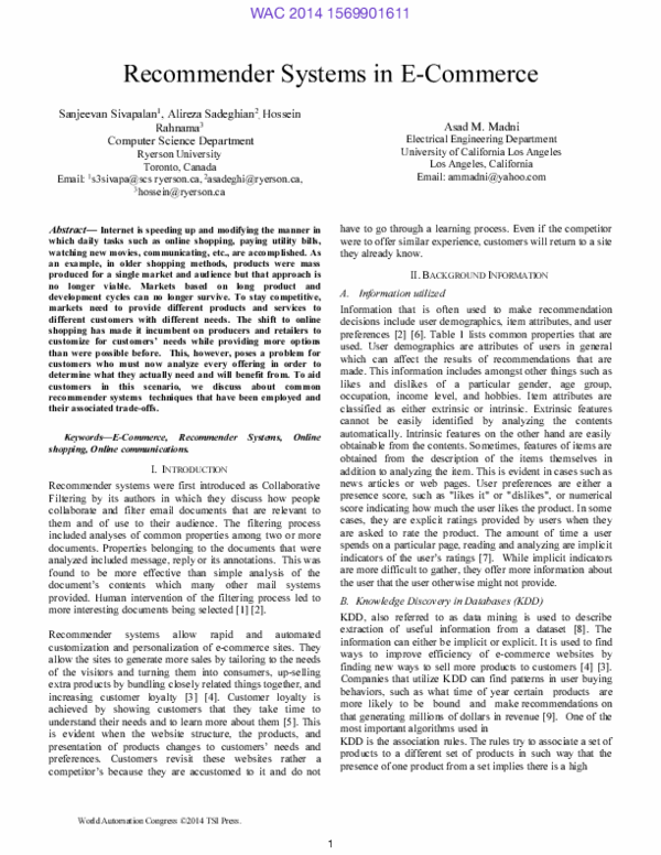 Pdf Recommender Systems In E Commerce