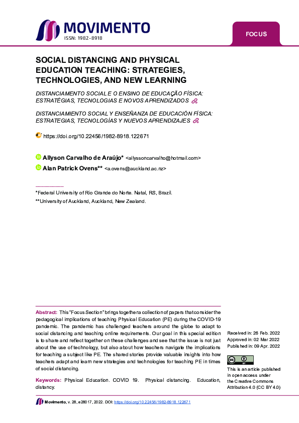 (PDF) Social distancing and Physical Education teaching
