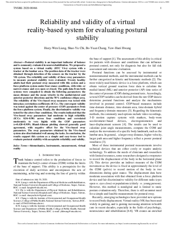 (PDF) Reliability and Validity of a Virtual Reality-based Cognitive Assessment Tool (VR-CAT) for ...