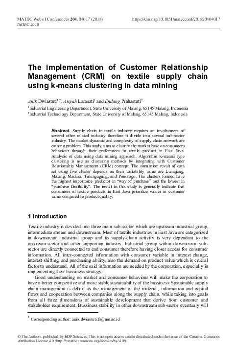 (PDF) The implementation of Customer Relationship Management (CRM) on textile supply chain using ...